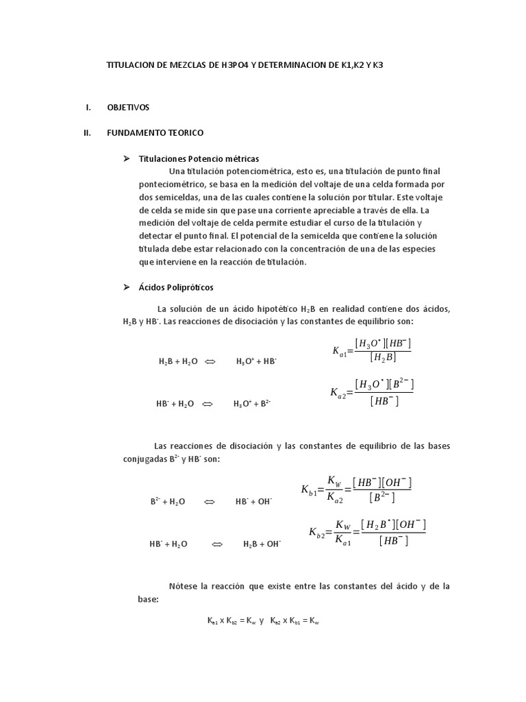 Titulacion de Mezclas de H3po4 y Determinacion de k1 | PDF | Ácido ...