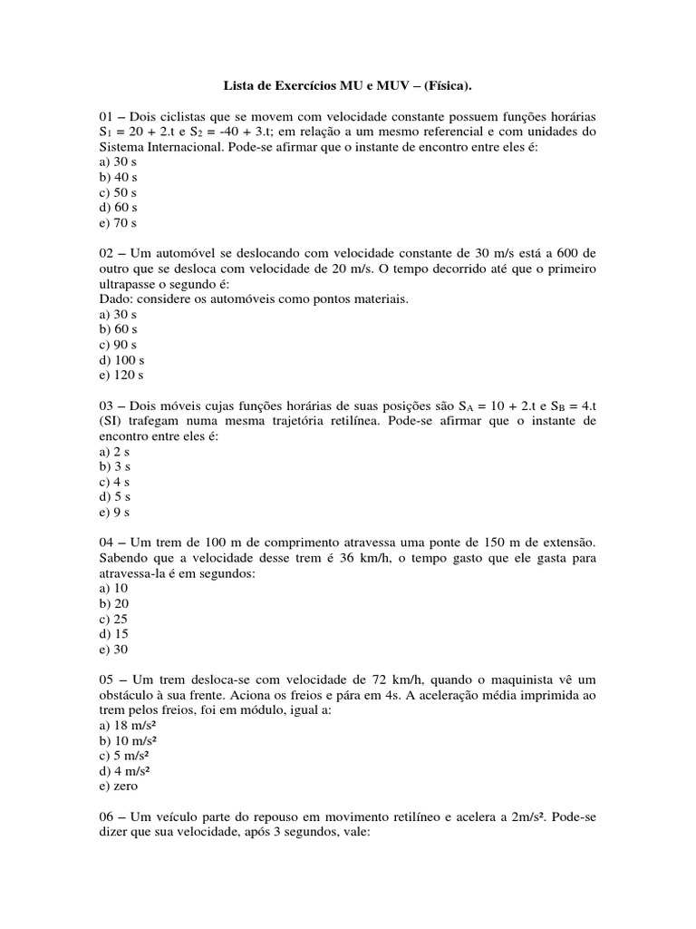 Atividade MRU - MRUV - 2ºTRIM | PDF