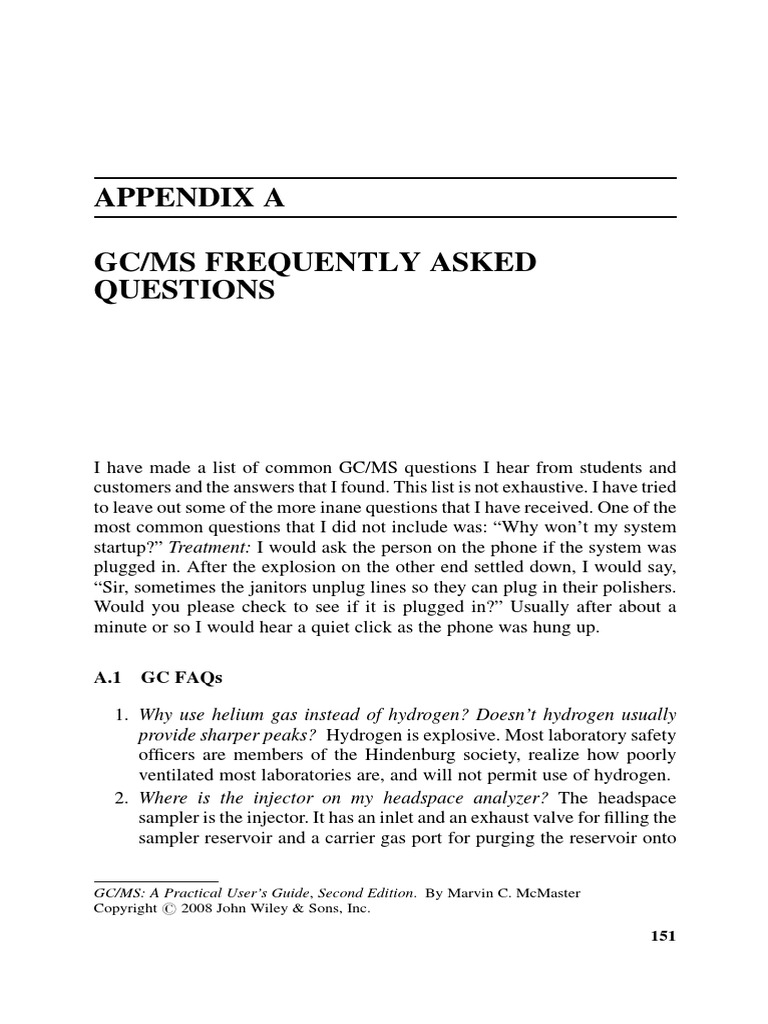 GC MS - 2007 - McMaster - Appendix A GC MS Frequently Asked Questions ...