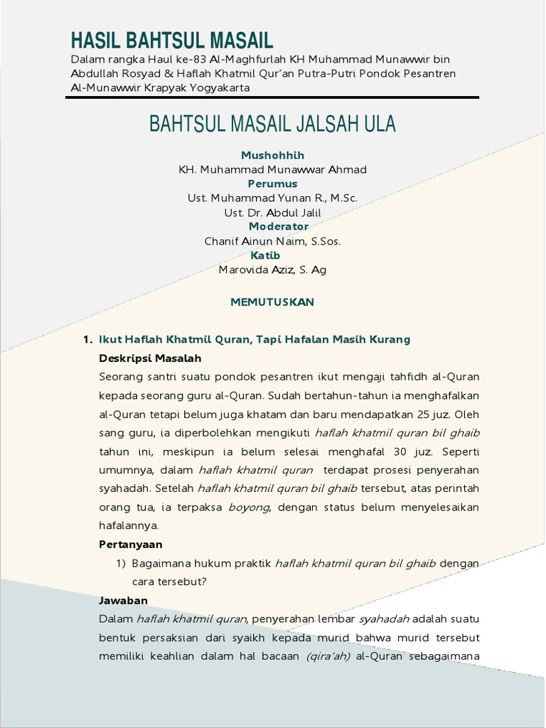 Hasil Bahtsul Masail Dalam Rangka Haul 83 | PDF | Agama & Spiritualitas