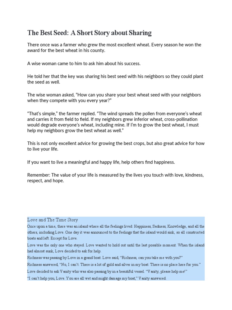 The Best Seed: A Short Story About Sharing | PDF | Wheat