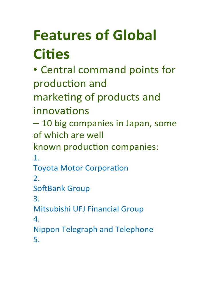Features of Global Cities | PDF