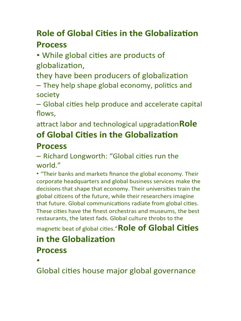 Role of Global Cities in The Globalization | PDF