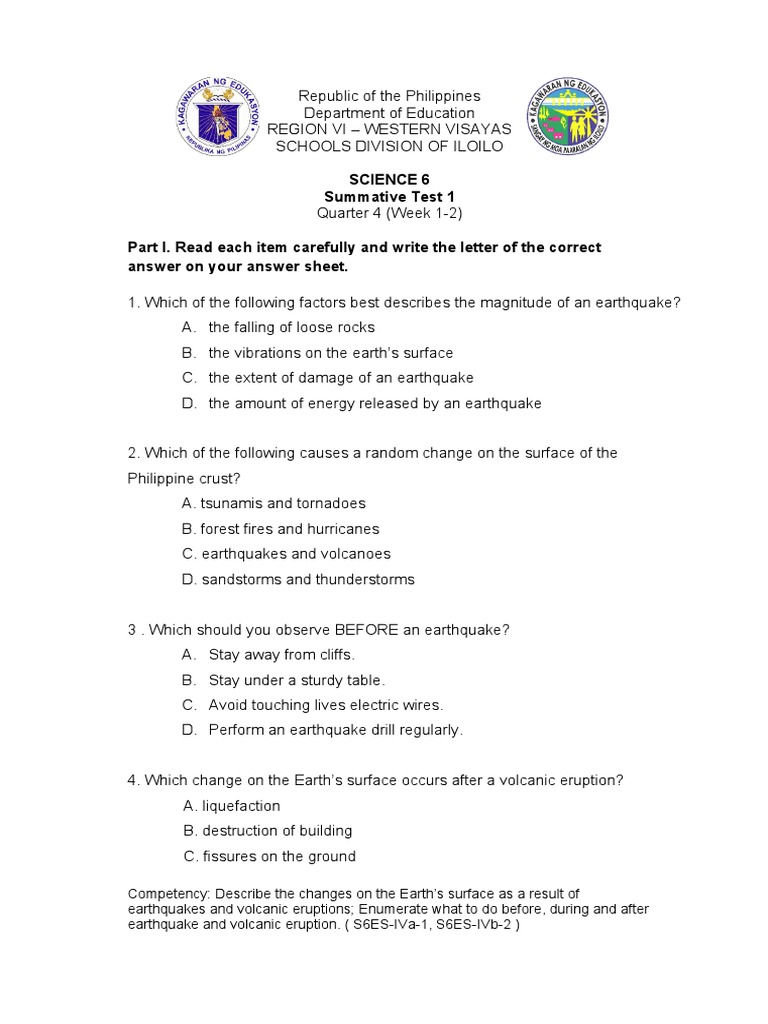 GRADE-6-Quarter-4-ST-1-with-TOS-1 | PDF | Volcano | Earthquakes