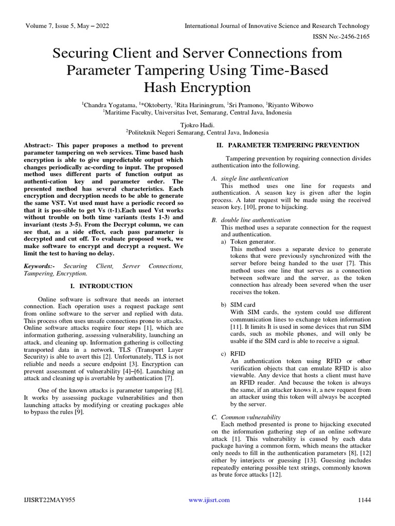 Securing Client and Server Connections From Parameter Tampering Using Time-Based Hash Encryption ...