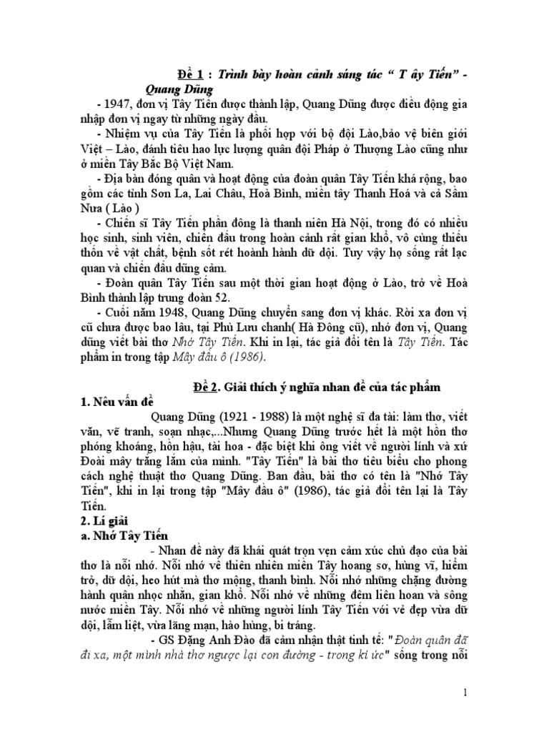 (123doc) Phan Tich Bai Tho Tay Tien Cua Quang Dung | PDF