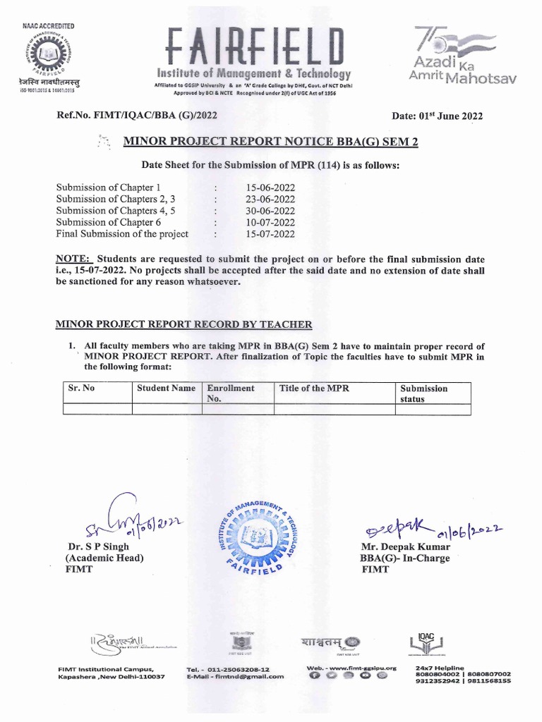 Minor Project Guidelines | PDF