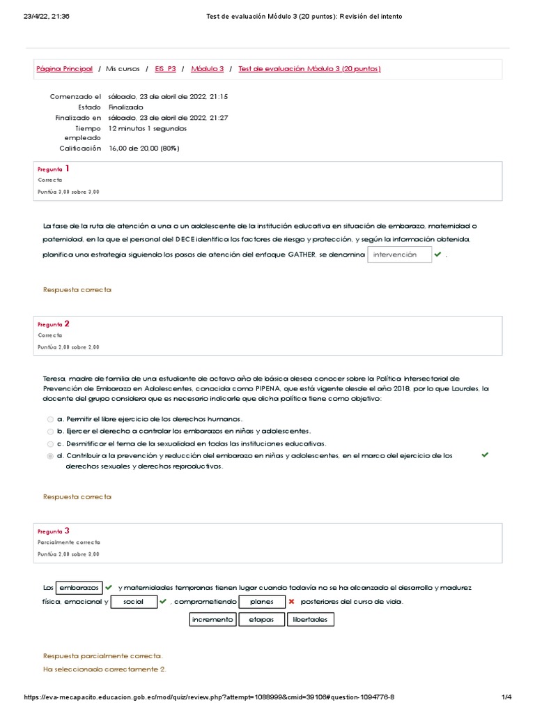 Test de Evaluación Módulo 3 | PDF | Adolescencia