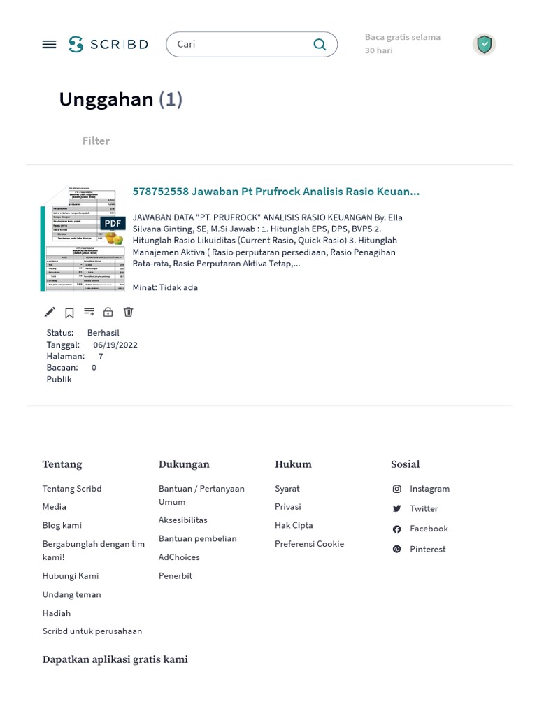 Unggahan - Scribd, 578752558 Jawaban PT Prufrock Analisis Rasio Keuangan by Ella Silvana Ginting ...