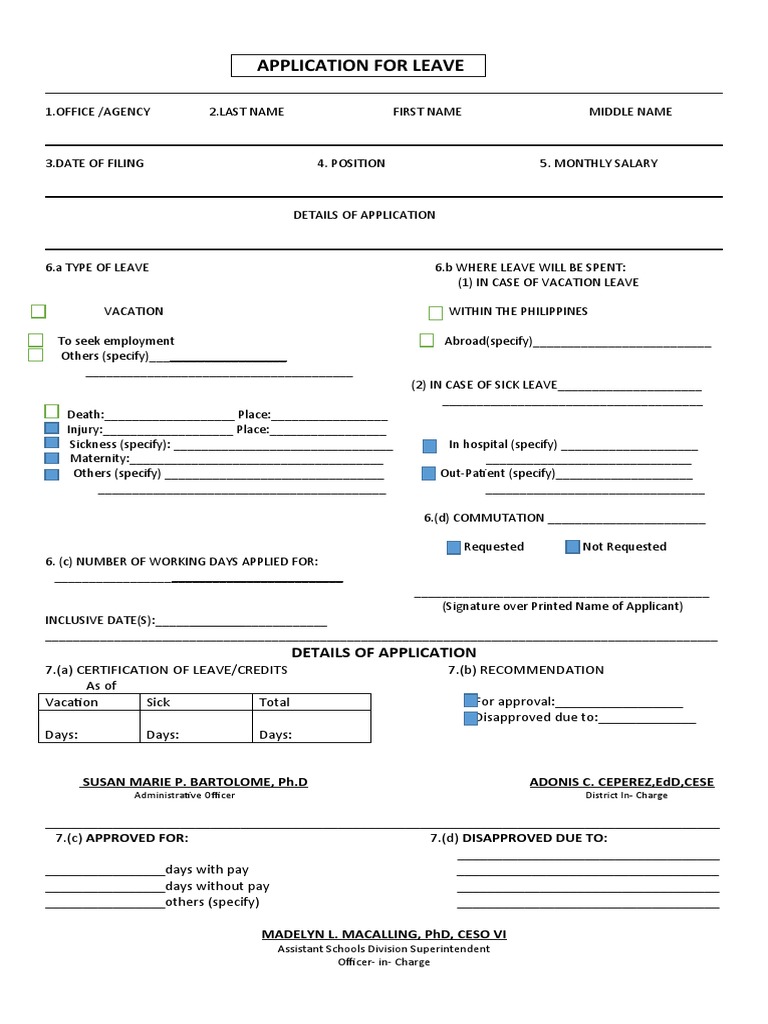 CSC FORM NO.6application For Leave | PDF