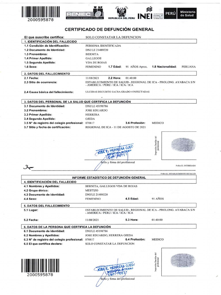 Certificado de Defuncion | PDF