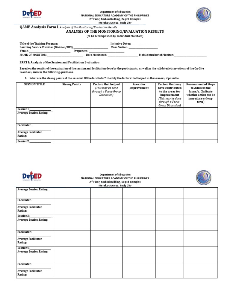 NEAP QAME Analysis Forms 1 2 3 2 1 | PDF | Evaluation | Cognition