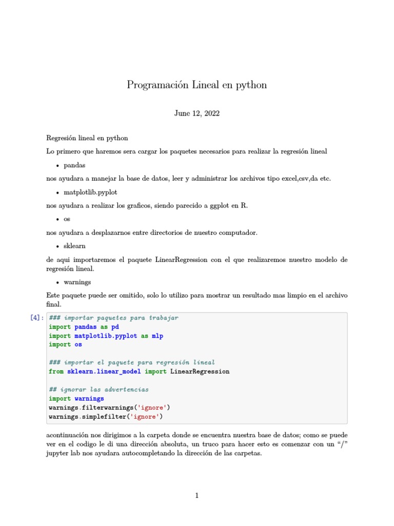 Programación Lineal en Python | PDF | Análisis de regresión | Informática