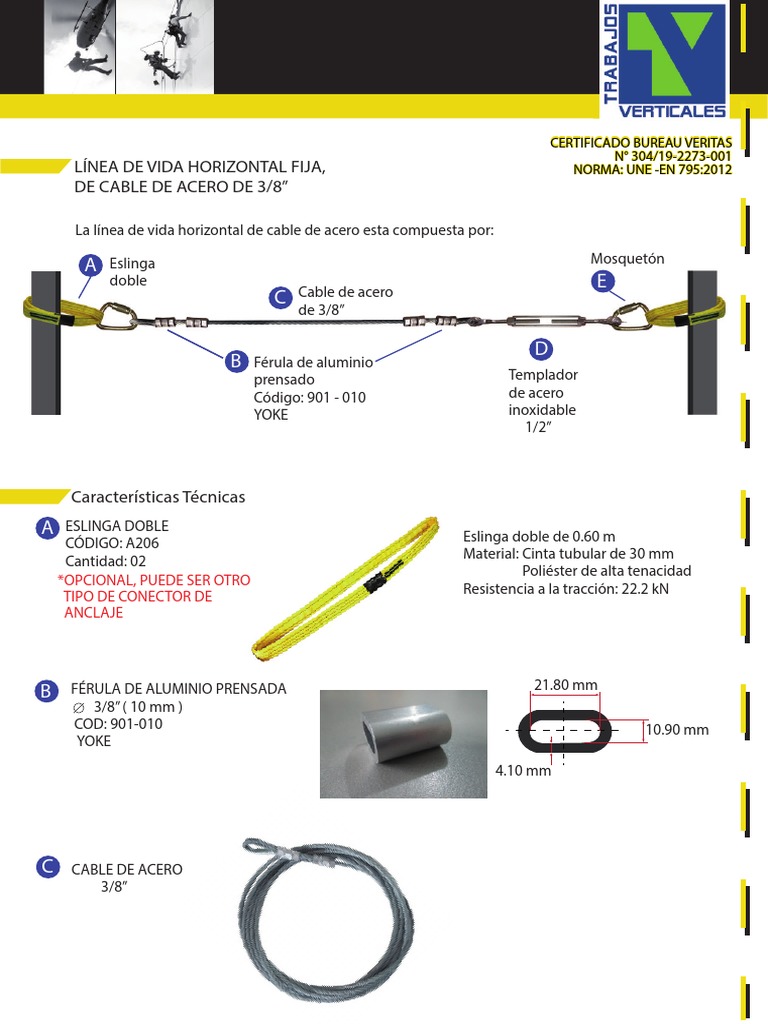Línea de Vida Horizontal Fija de Cable de Acero | PDF | Acero | Equipo