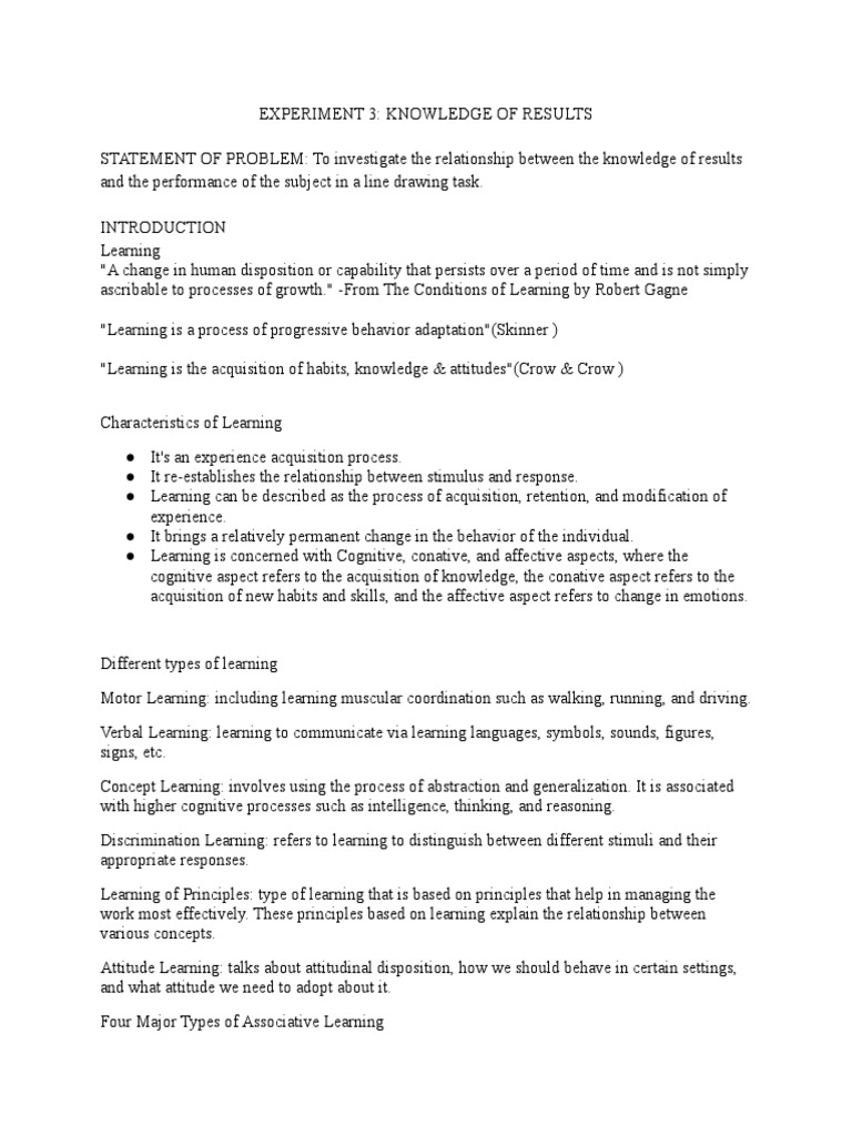 Knowledge of Results Experimental Psychology | PDF | Learning ...