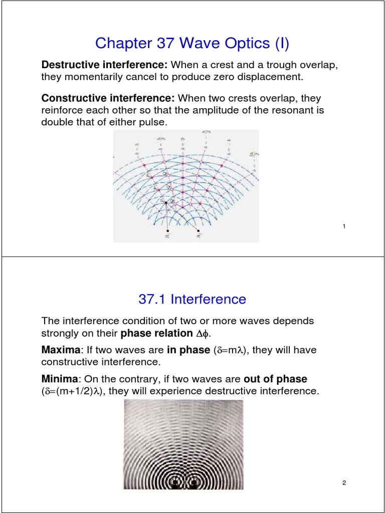 Chapter 37 Wave Optics (I) : 37.1 Interference | PDF | Diffraction ...