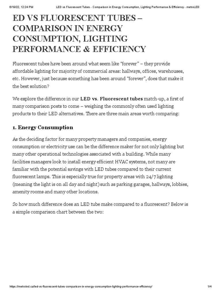 LED vs Fluorescent Tubes - Comparison in Energy Consumption, Lighting ...