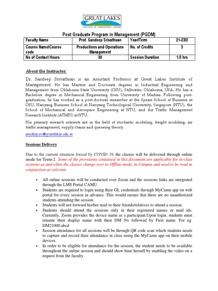 POM Course Outline and Evaluation Details | PDF | Test (Assessment ...