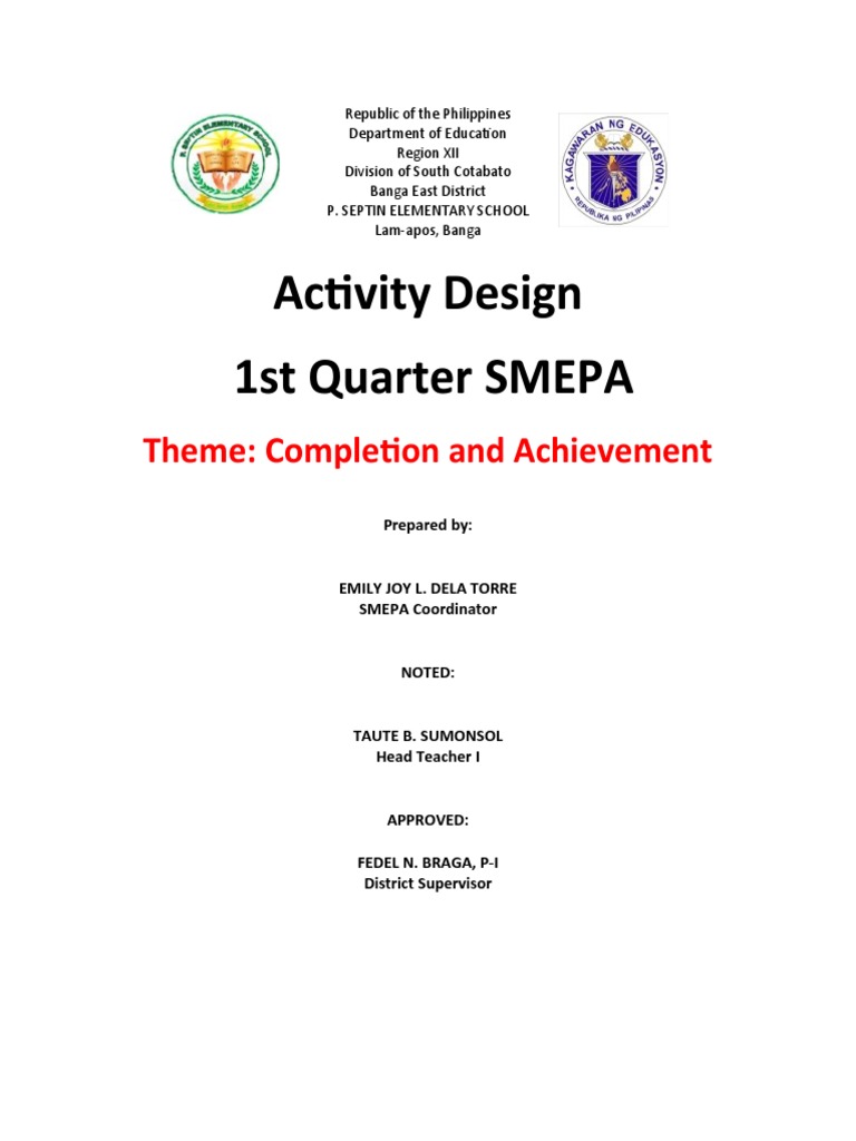 SMEPA Activity Designs for P. Septin School | PDF