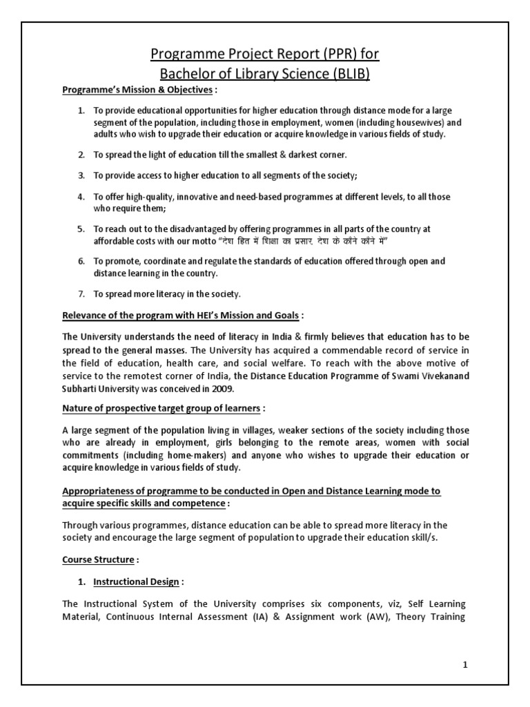 Programme Project Report (PPR) For Bachelor of Library Science (BLI B ...