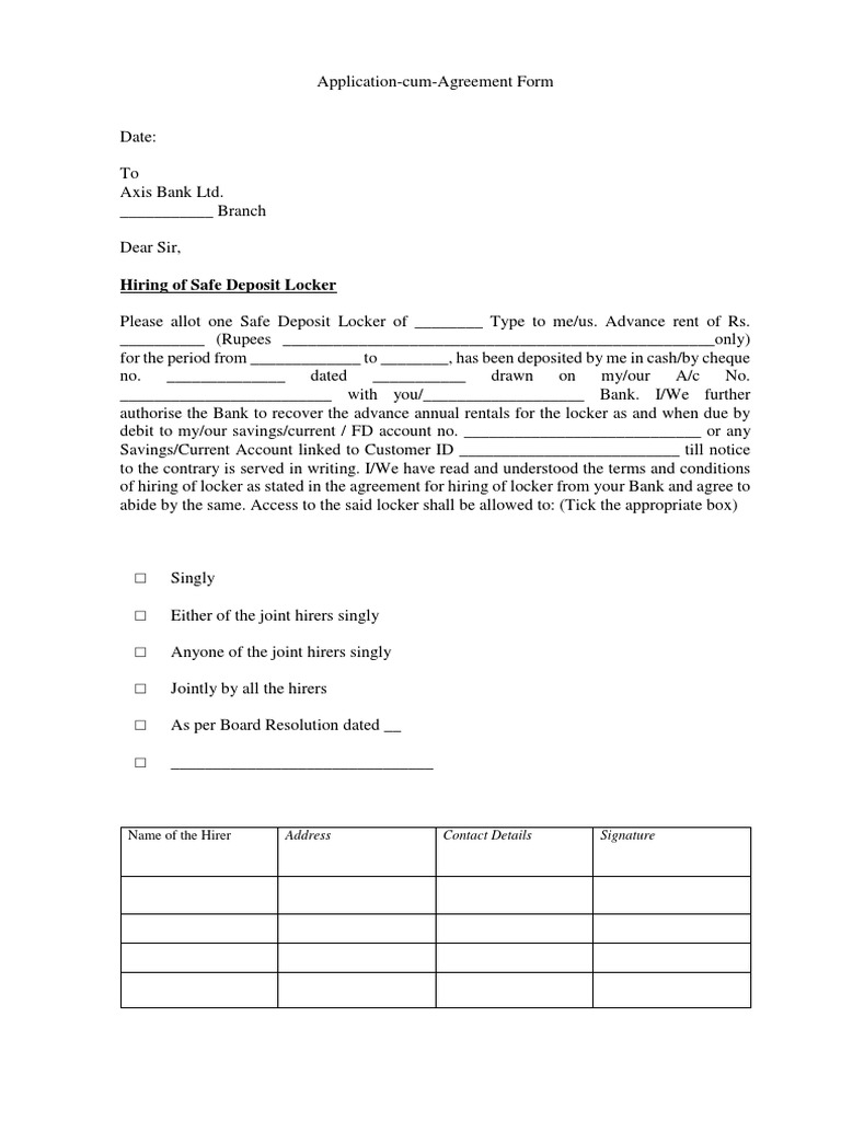 safe-deposit-locker-agreement | PDF | License | Legal Liability