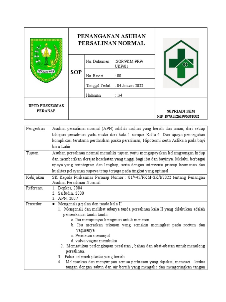 Sop Penanganan Asuhan Persalinan Normal | PDF