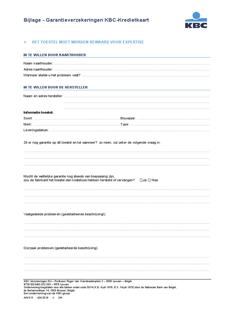 KBC Schade Aangifteformulier | PDF