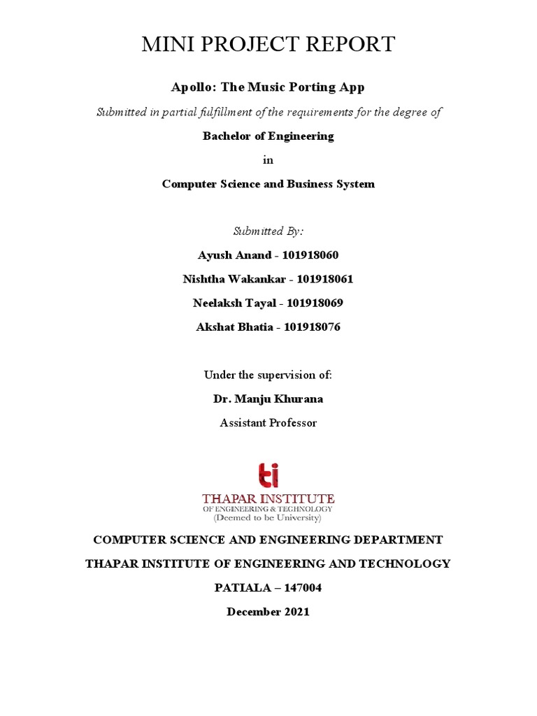 Mini Project Report: Apollo: The Music Porting App | PDF | Spotify ...