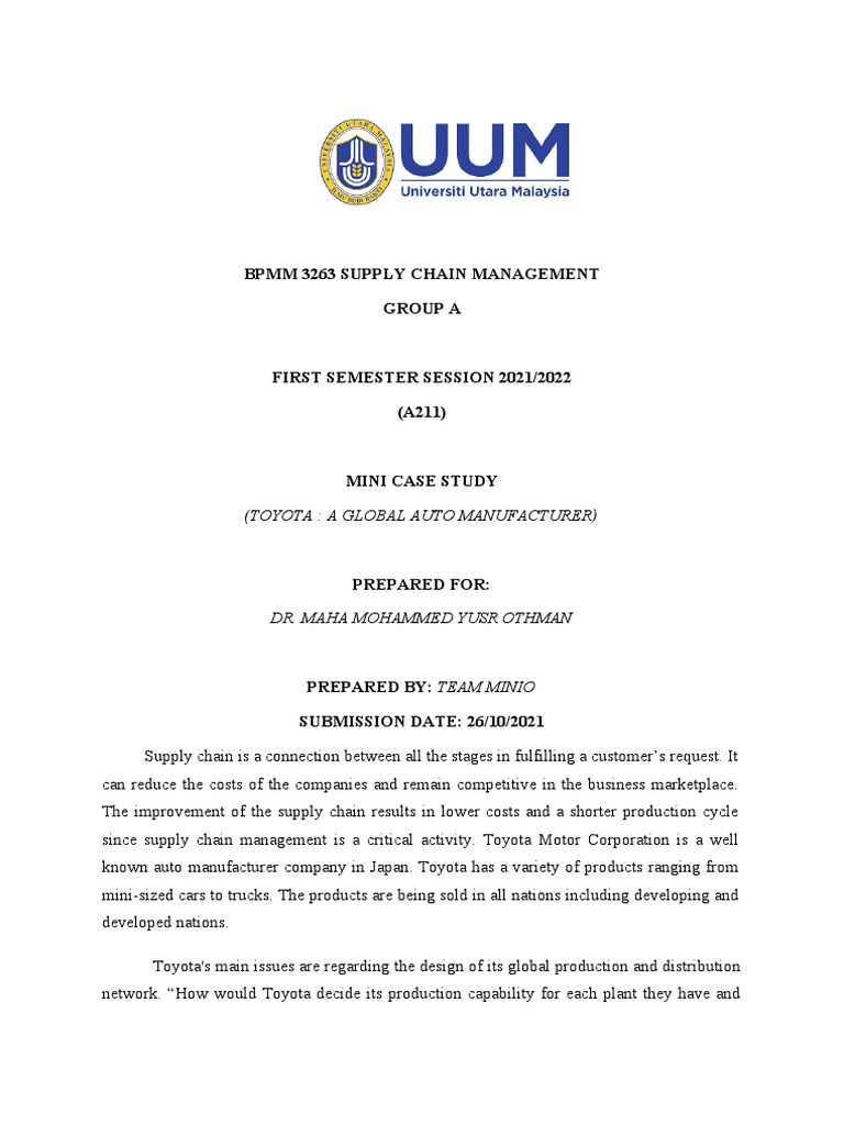 Toyota Case Study | PDF | Toyota | Supply Chain