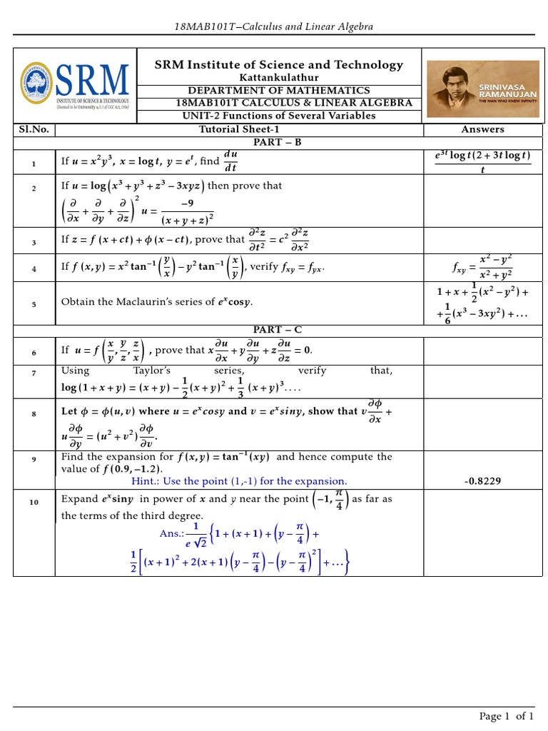 Unit 2 Tutorial Sheet 1 | PDF | Analysis | Calculus