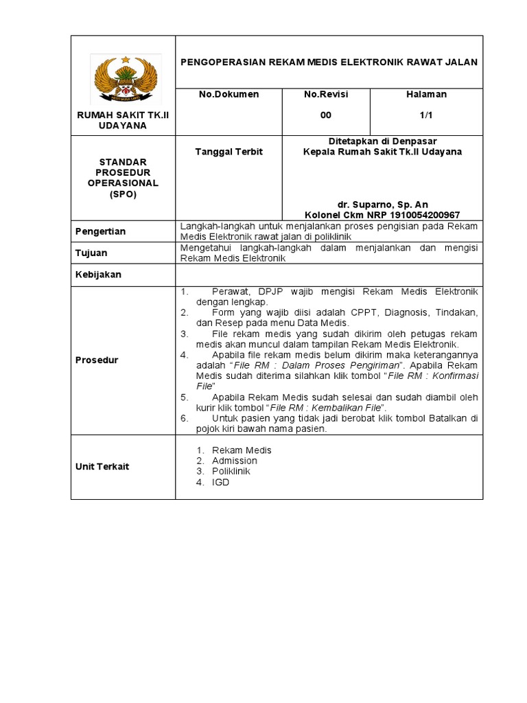 Spo Pengoperasian Rekam Medis Elektronik Rawat Jalan | PDF
