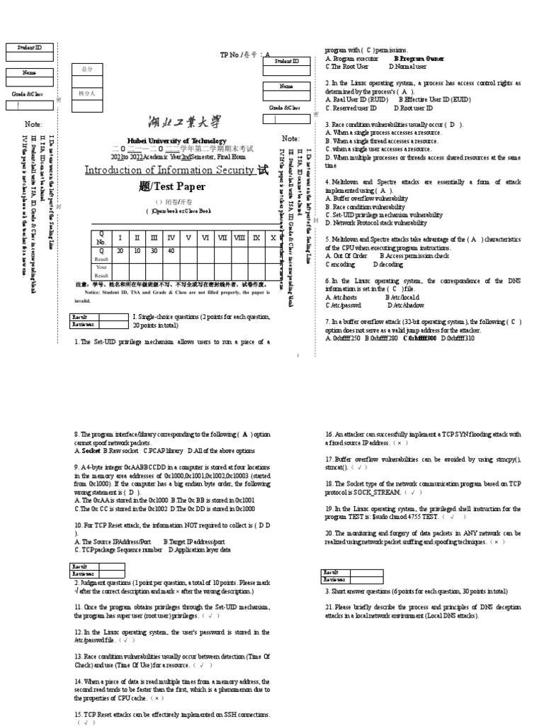 Information Security Final Exam Paper | PDF | Transmission Control ...