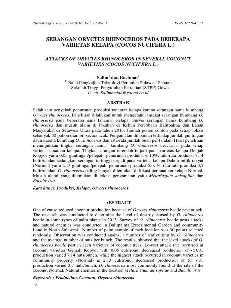 Serangan Hama Oryctes Sp. Pada Beberapa Varietas Kelapa | PDF