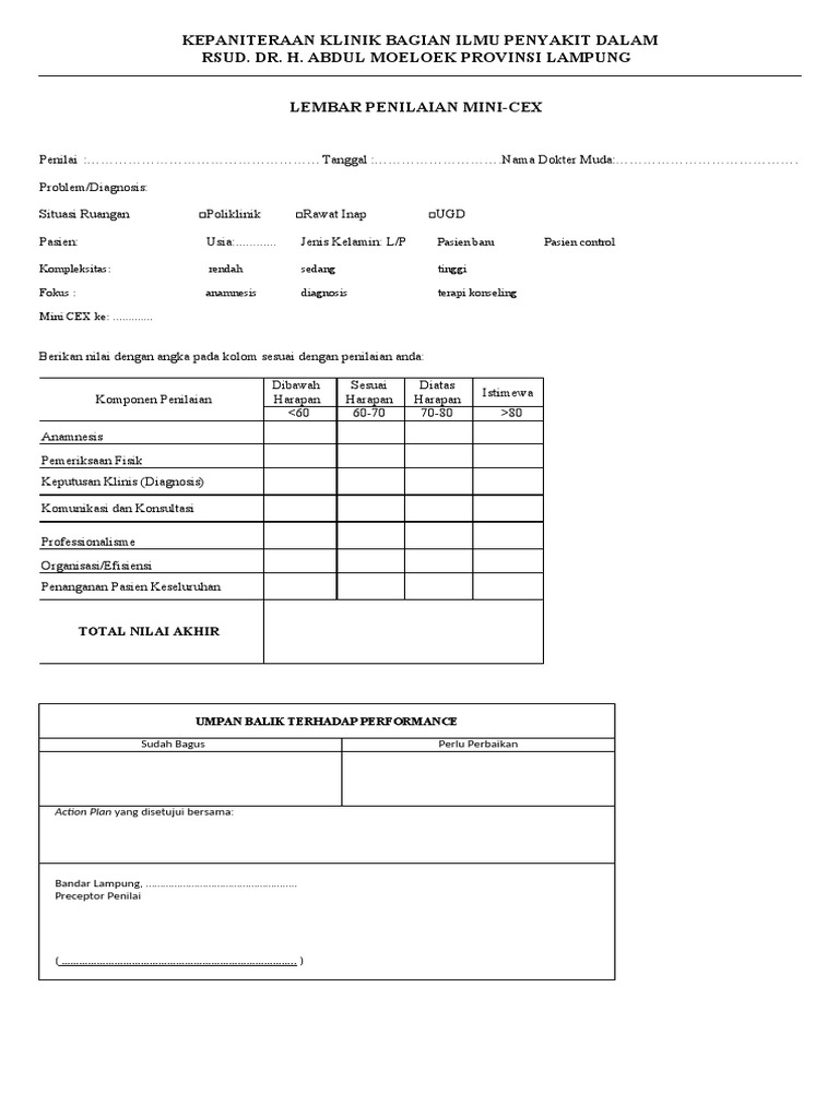 Lembar Penilaian Mini Cex - DOPS - CBD | PDF