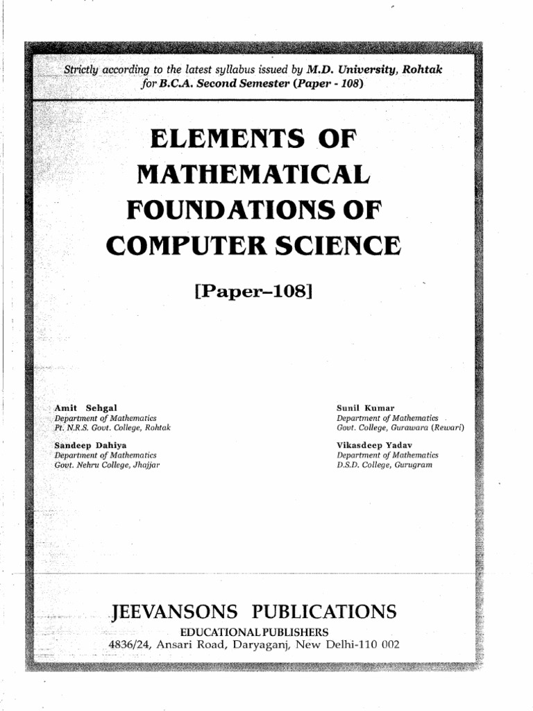 Elements of Mathematical Foundations of Computer Science by Jeevansons ...