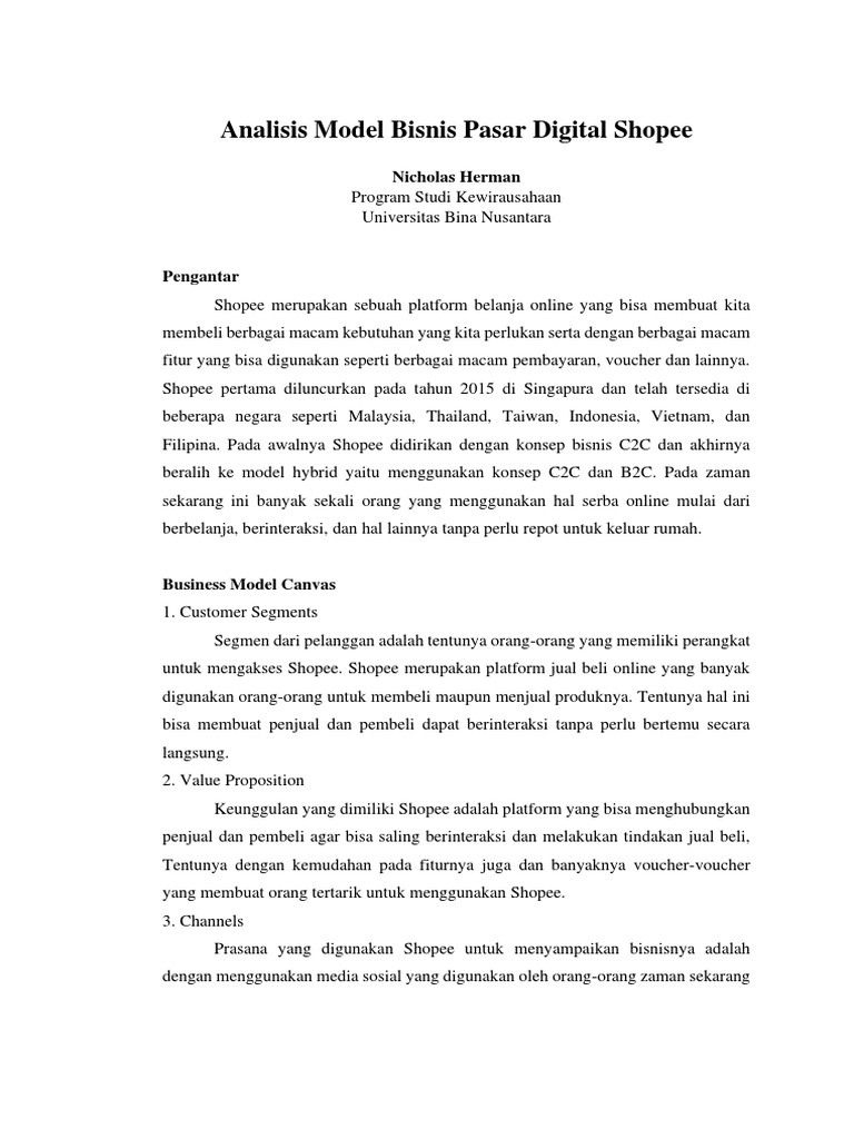 Nicholas Herman - Analisis Model Bisnis Pasar Digital Shopee | PDF