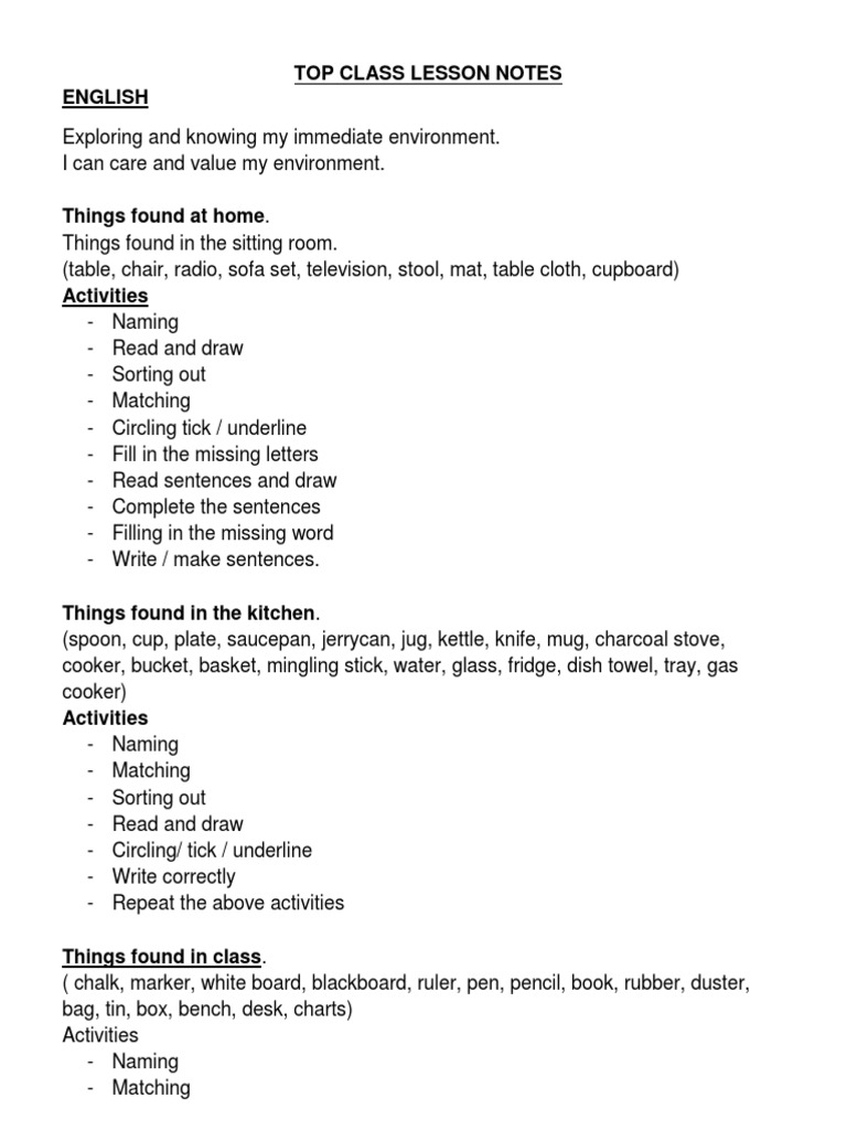 English TOP CLASS LESSON NOTES | PDF | Odor | Senses