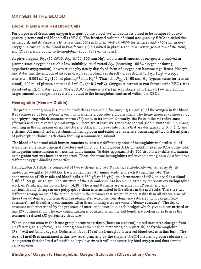 Oxygen Transport - Regulation of Tissue Oxygenation | PDF | Hemoglobin ...