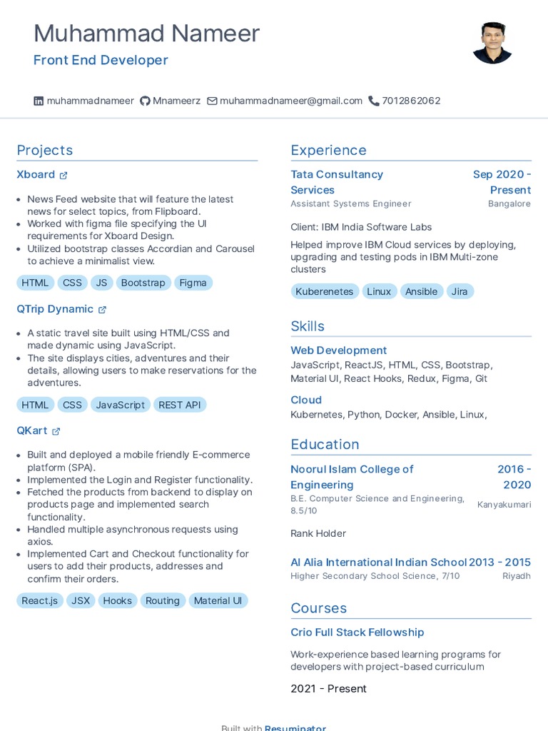 Sample React Dev Resume | PDF | Bootstrap (Front End Framework) | Java Script