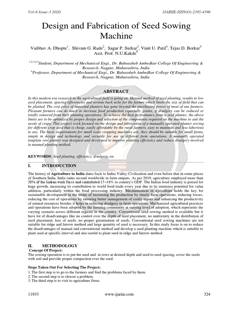 Design and Fabrication of Seed Sowing Machine | PDF | Sowing | Agriculture