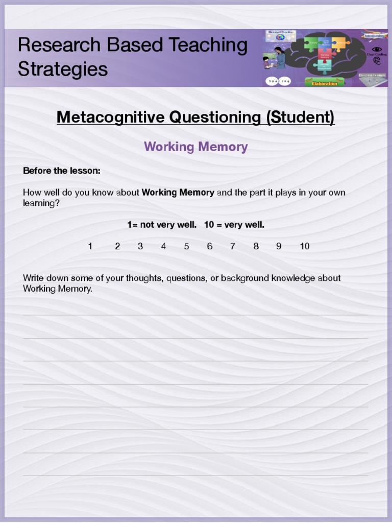 Metacognitive Questions Student | PDF | Metacognition | Educational ...