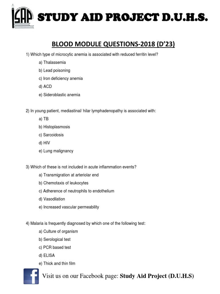 Blood Module Questions for D.U.H.S. | PDF | Cell Biology | Animal Anatomy