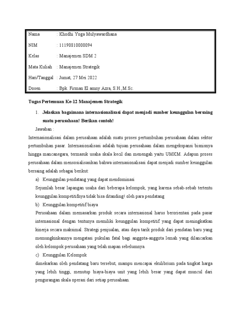 Tugas Manajemen Strategik | PDF
