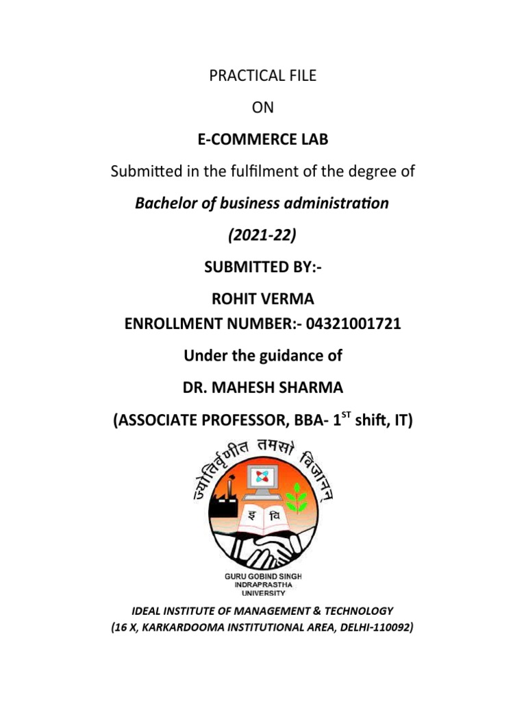 E-Commerce Lab: Practical File ON Submitted in The Fulfilment of The ...