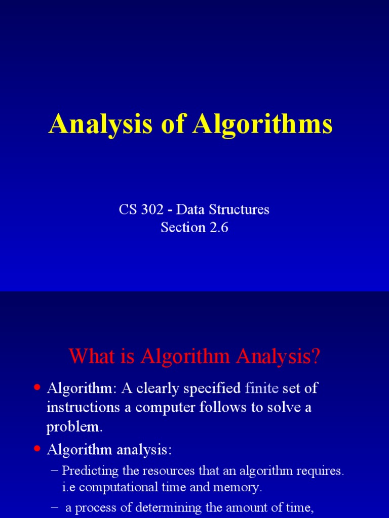 Analysis Of Algorithms Cs 302 Data Structures Section 26 Pdf Algorithms Time Complexity 4961