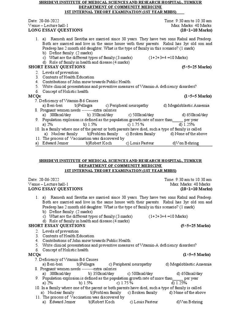 Question Paper Word | PDF | Public Health | Louis Pasteur