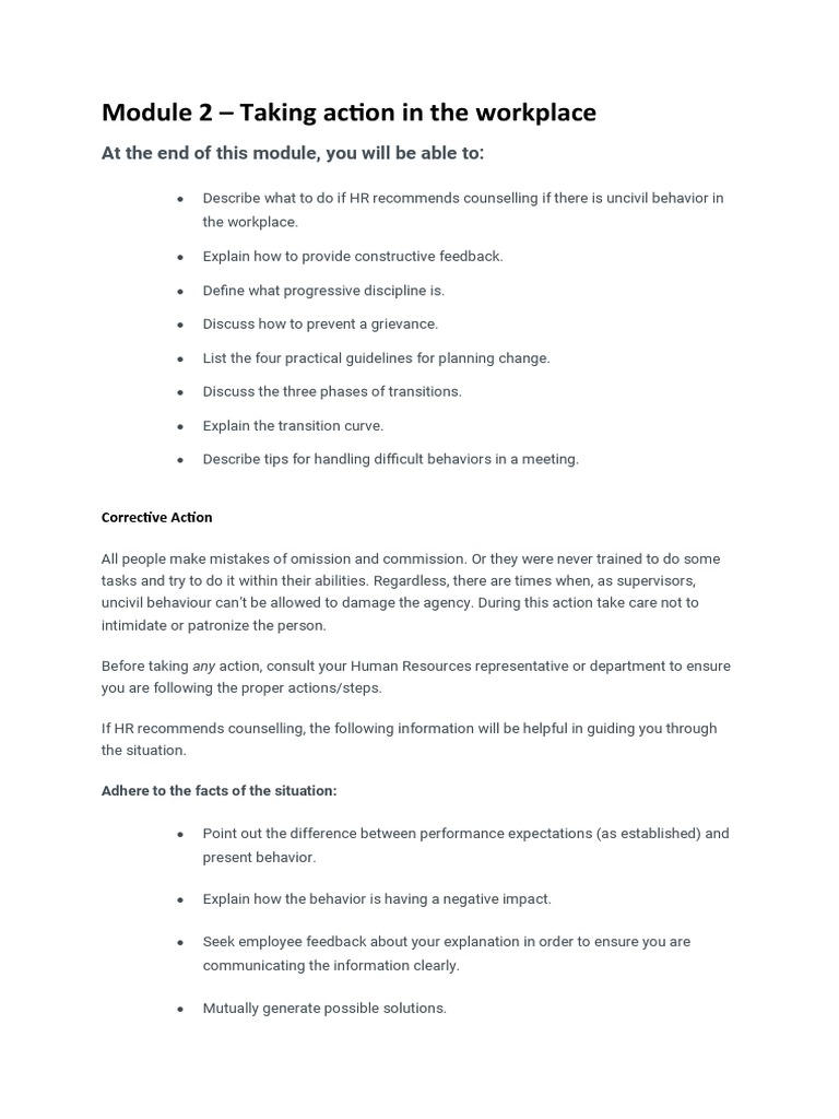 Module 2 - Taking Action in The Workplace | PDF | Disciplines ...