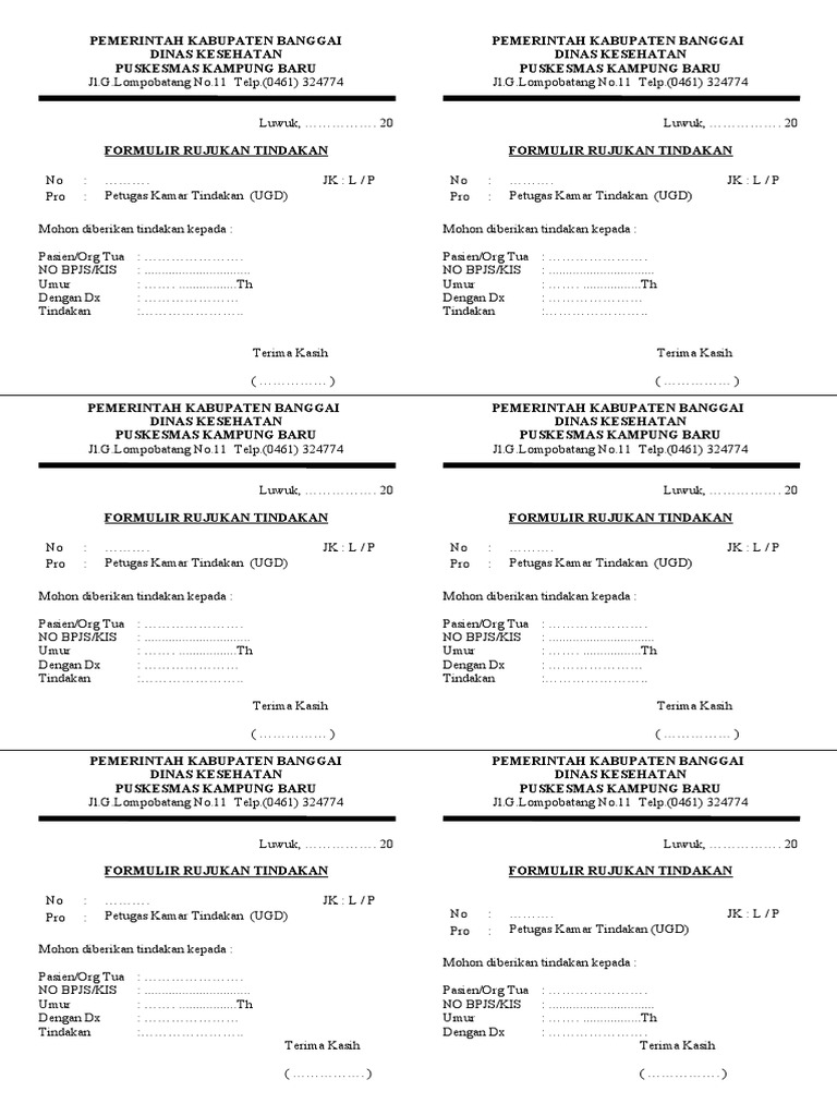 Formulir Rujukan Tindakan | PDF