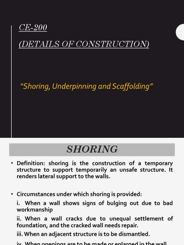 Shoring, Underpinning and Scaffolding | PDF | Deep Foundation | Structural Engineering