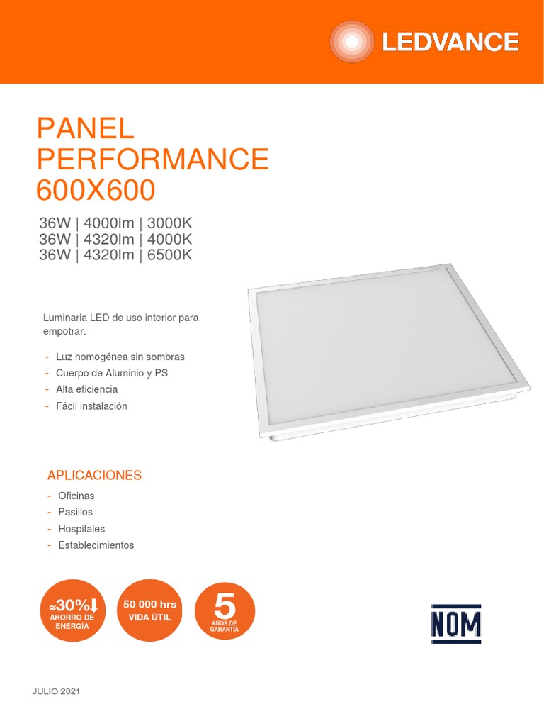 Ledvance Panel Performance 36W 600X600 1 | PDF | Ligero | Electricidad